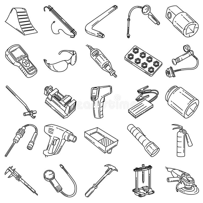 Mechanical - 4 Set Icon Vector. Doodle Hand Drawn or Outline Icon Style ...
