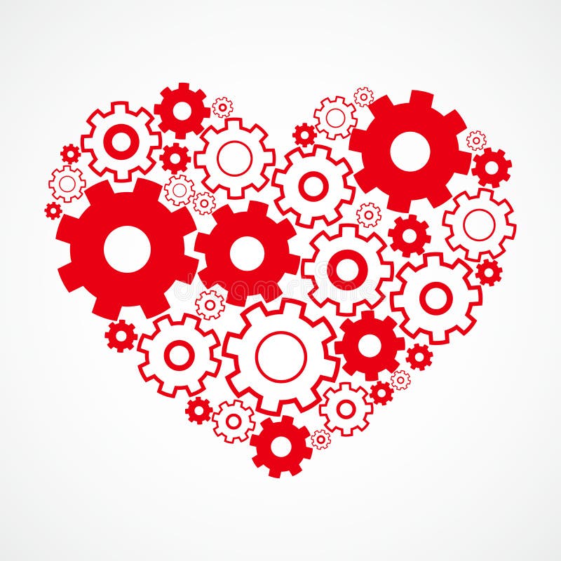 Mechanical Silhouette of Human Heart Made with Gears. Vector ...