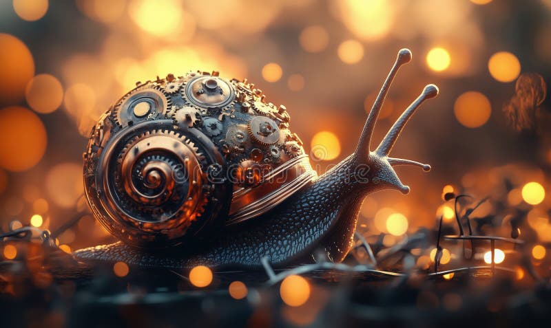 Mechanical Snail with Intricate Gears and Glowing Bokeh Background ...
