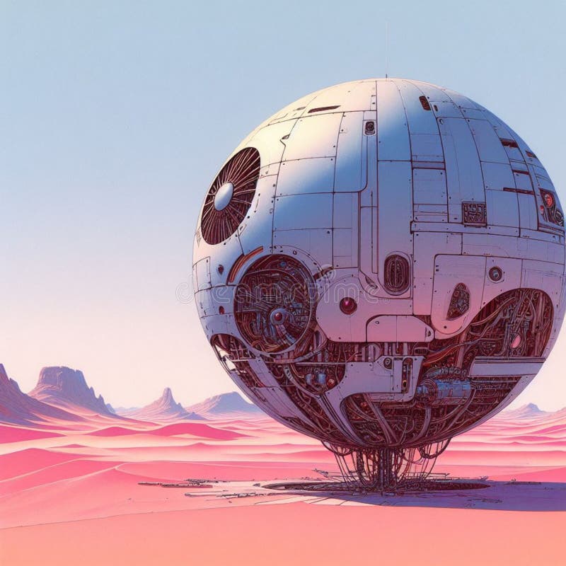 A Mechanical Sphere Floating Over a Pink Desert, 1970 S Sci Fi ...