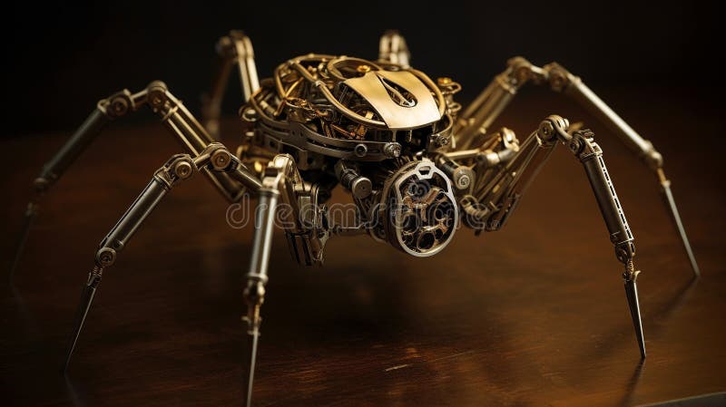 A Mechanical Spider, in Gold and Black, Sits on a Table Stock Photo ...