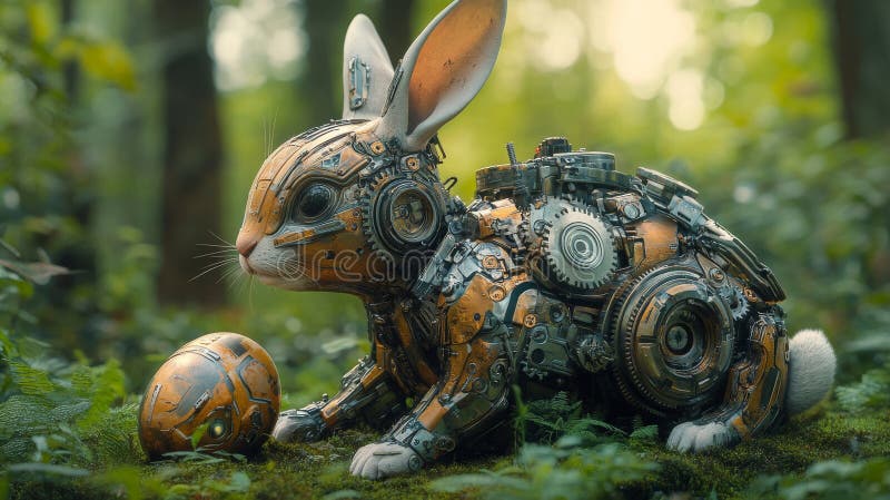 Mechanical Steampunk Easter Bunny with Metallic Features and ...