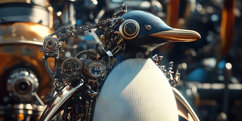 Mechanical Steampunk Penguin Powered by Steam Background for Whimsical ...