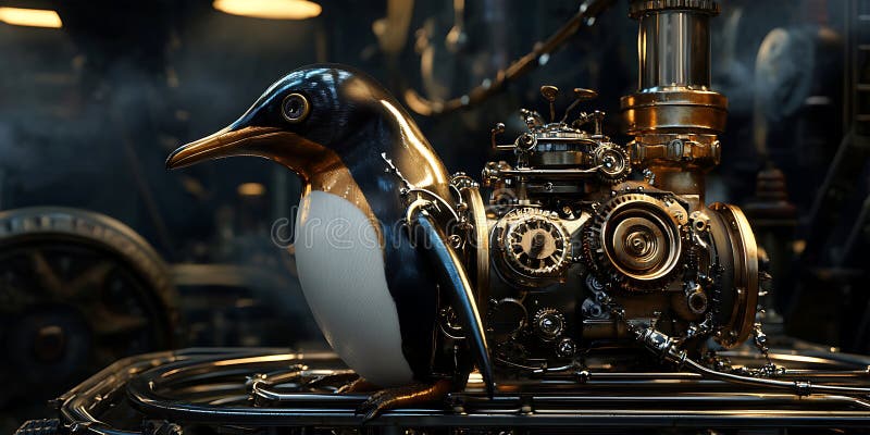 Mechanical Steampunk Penguin Powered by Steam Background for Whimsical ...