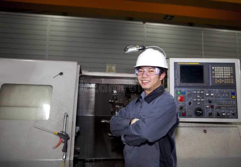 Mechanical Technician of Cnc Machine Stock Image - Image of hardhat ...