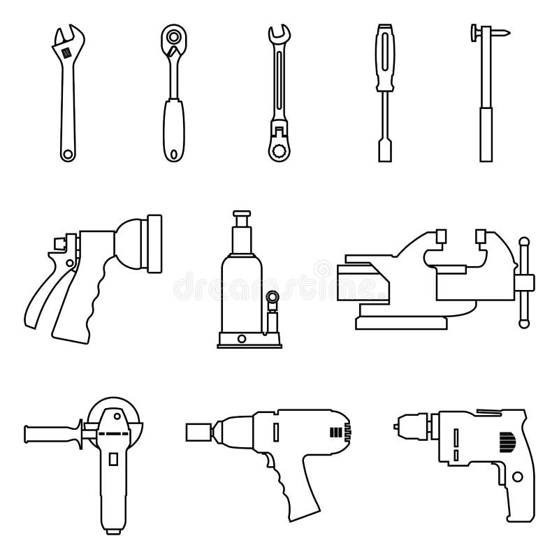 Set of Hand Tools and Power Tools Icons. Flat Vector Stock Vector ...