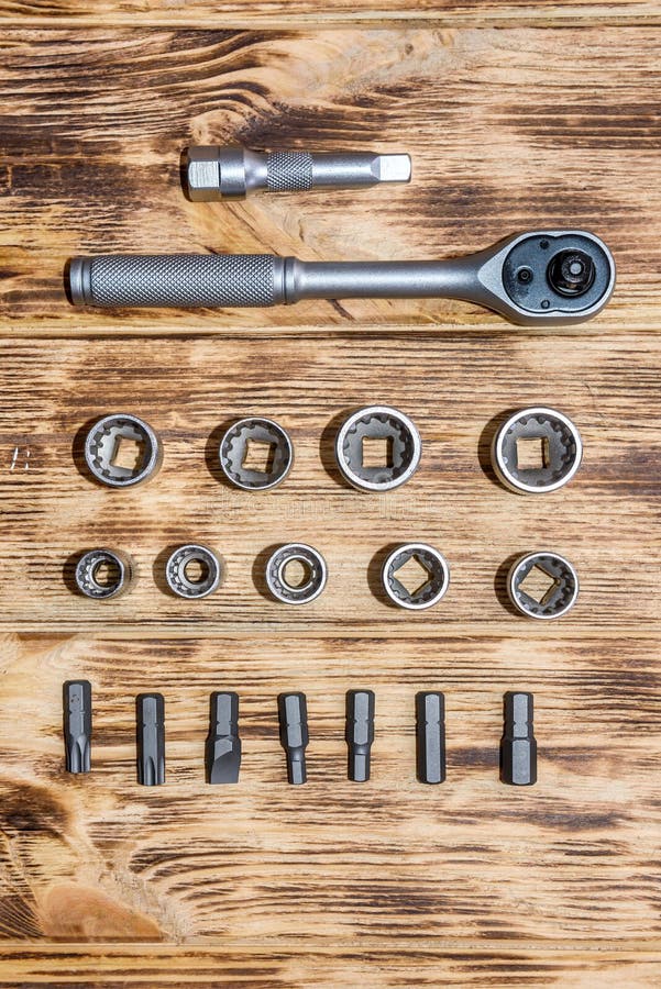 Mechanical Tools on Wooden Table Close Up Stock Image - Image of ...