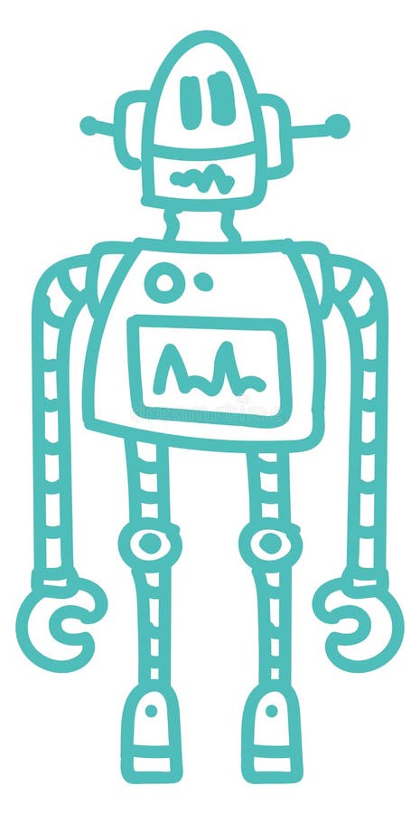 Mechanical Toy Kid Drawing. Funny Robot Doodle Stock Vector ...