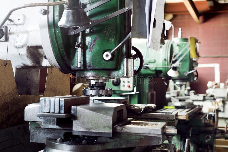 Mechanical Vertical Milling Machine. Stock Photo - Image of green ...
