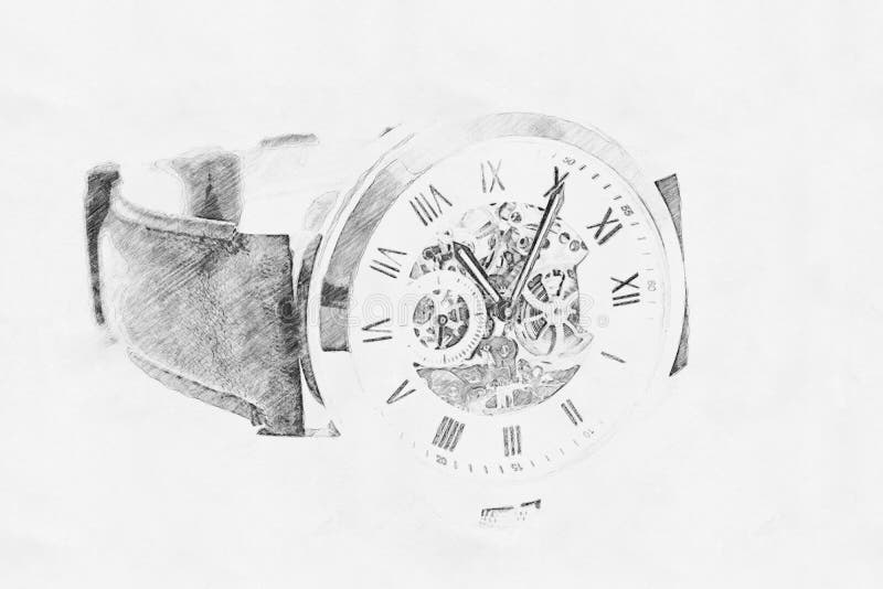 Mechanical Watch Concept Sketch Stock Image - Image of drawing, crayon ...