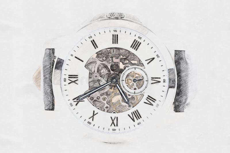Mechanical Watch Concept Sketch Stock Image - Image of parts, accuracy ...