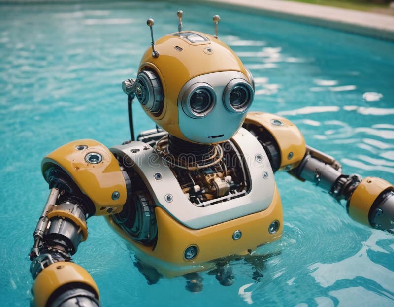 Mechanical Waterproof Robot in Pool. Modern Cybernetic Machine with ...