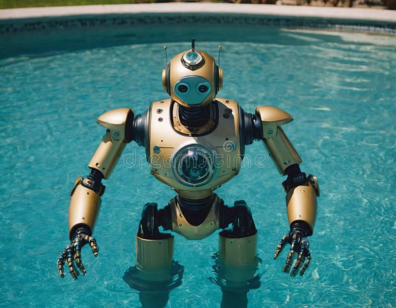 Mechanical Waterproof Robot in Pool. Modern Cybernetic Machine with ...