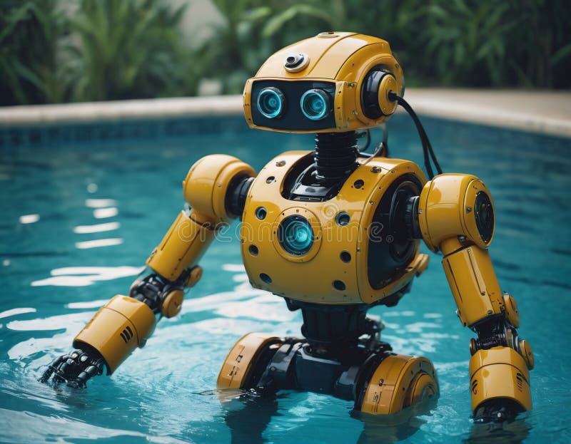 Mechanical Waterproof Robot in Pool. Modern Cybernetic Machine with ...