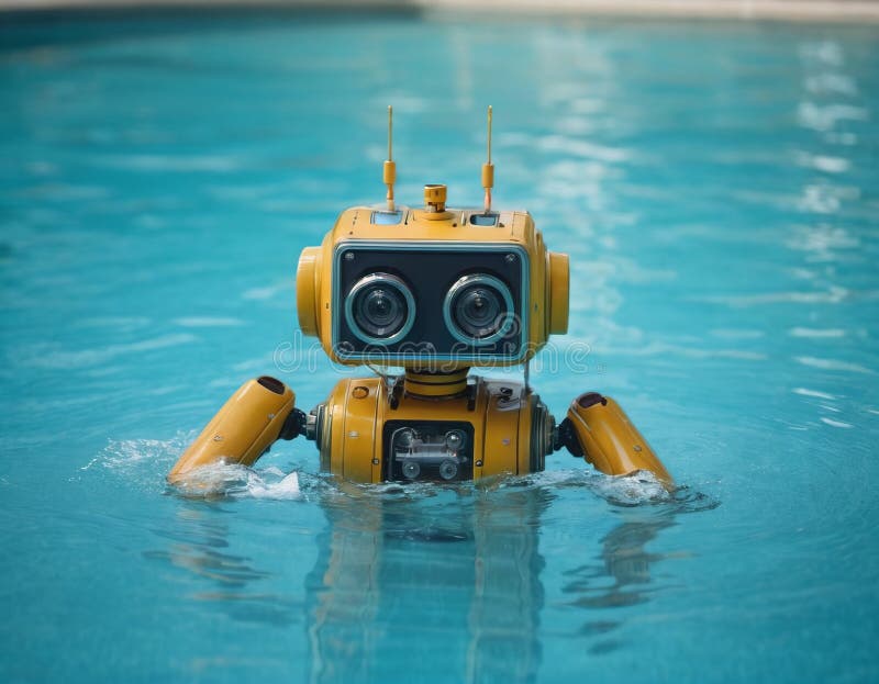 Mechanical Waterproof Robot in Pool. Modern Cybernetic Machine with ...