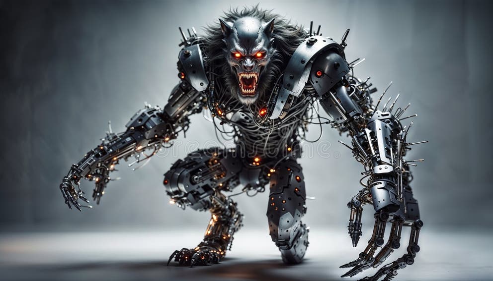 Mechanical werewolf stock illustration. Illustration of science - 314142729