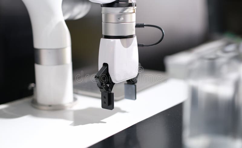 Mechanical White Arm Robotic Arm in Production Stock Image - Image of ...