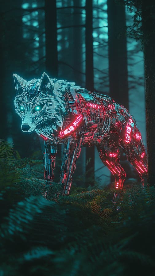 Mechanical Wolf: Enhanced with Neon Circuits in a Cyberpunk World Stock ...