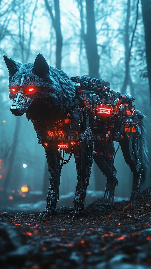 Mechanical Wolf: Enhanced with Neon Circuits in a Cyberpunk World Stock ...