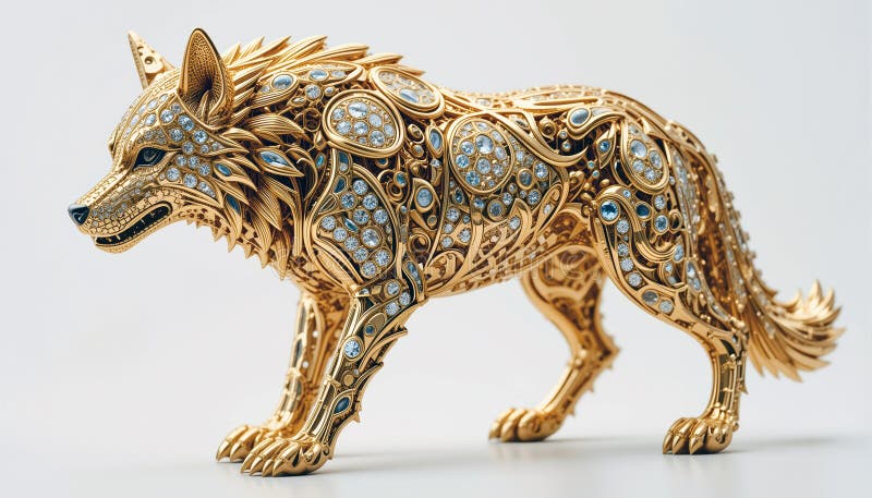 A Mechanical Wolf Made of Gold and Diamonds. Stock Illustration ...
