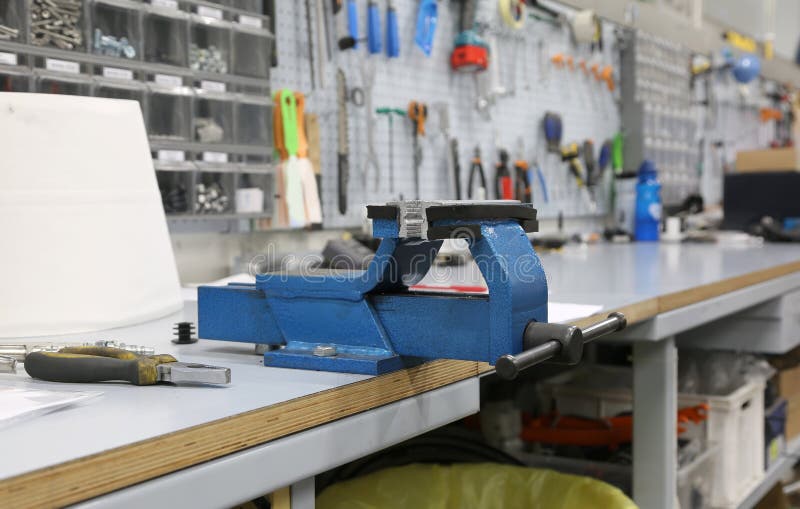 Mechanical Workshop for Repairs with Blue Heavy Vice Stock Photo ...