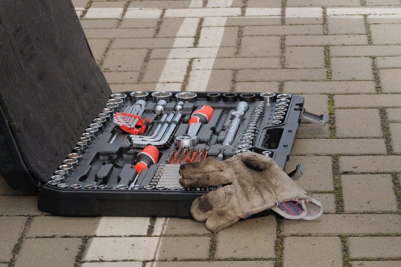 Mechanical Workshop Tools. Car Mechanic Using Different Repair Tools ...