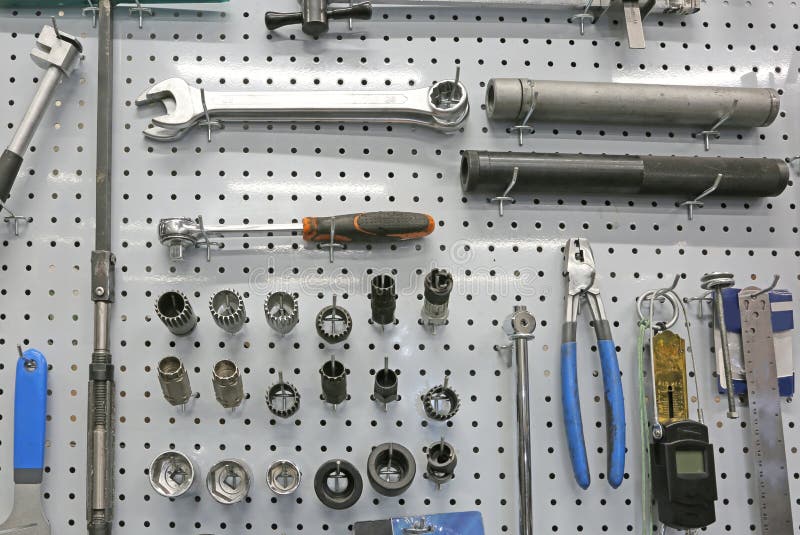Mechanical Workshop Tools Hanging Stock Image - Image of pliers ...