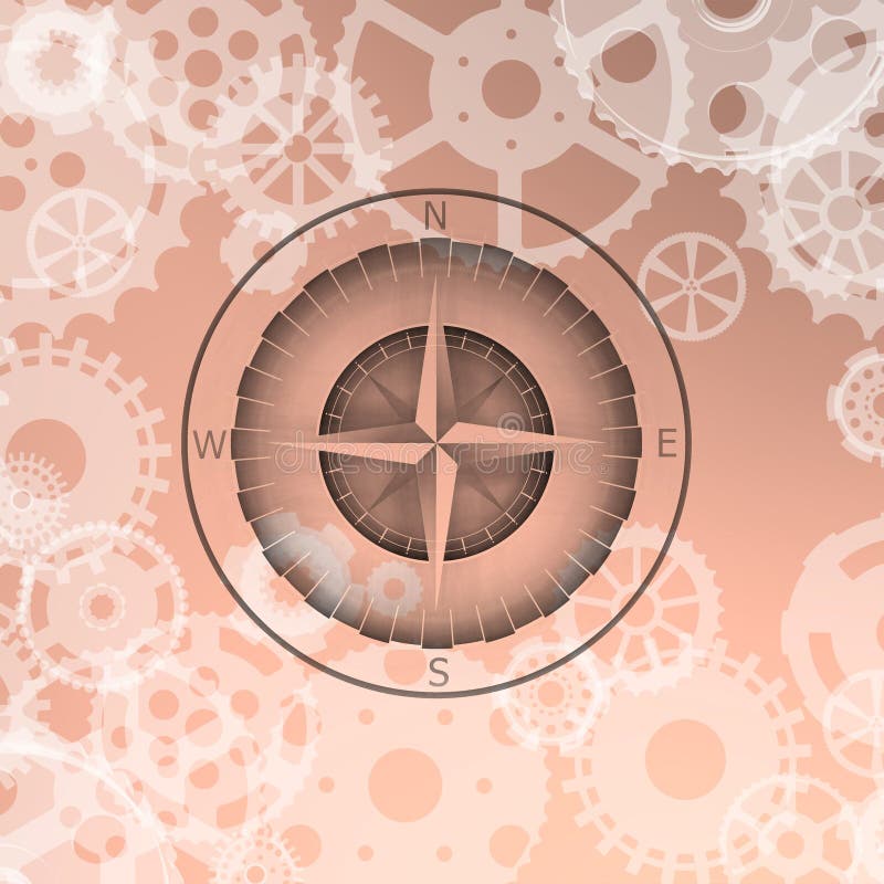 Mechanicl Compass Shadows Over Redish Background Stock Illustration ...