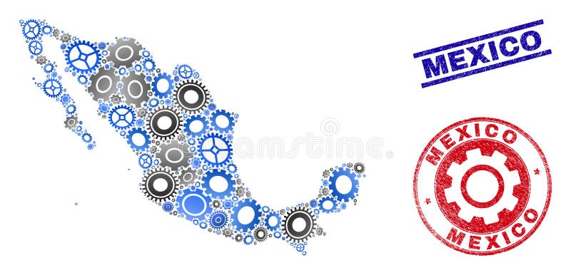 Mechanics Collage Vector Mexico Map and Grunge Stamps Stock Vector ...
