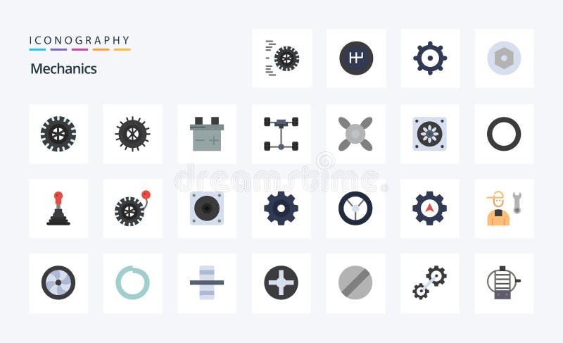 25 Mechanics Flat Color Icon Pack. Vector Icons Illustration Stock Vector - Illustration of ring ...