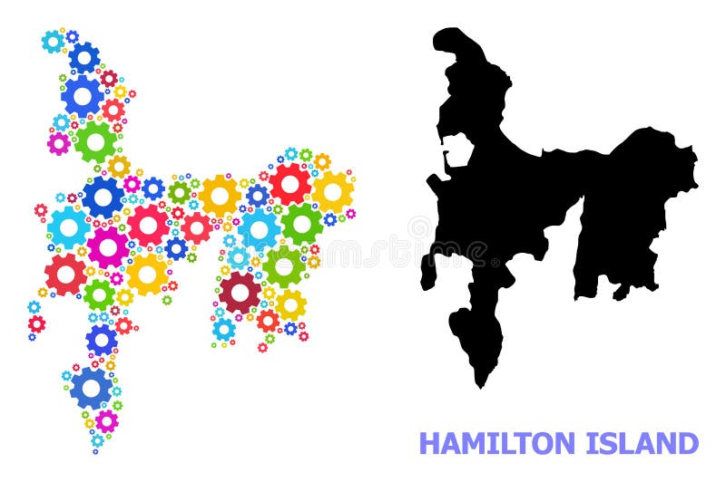 Mechanics Mosaic Map of Hamilton Island with Colorful Gear Wheels Stock ...