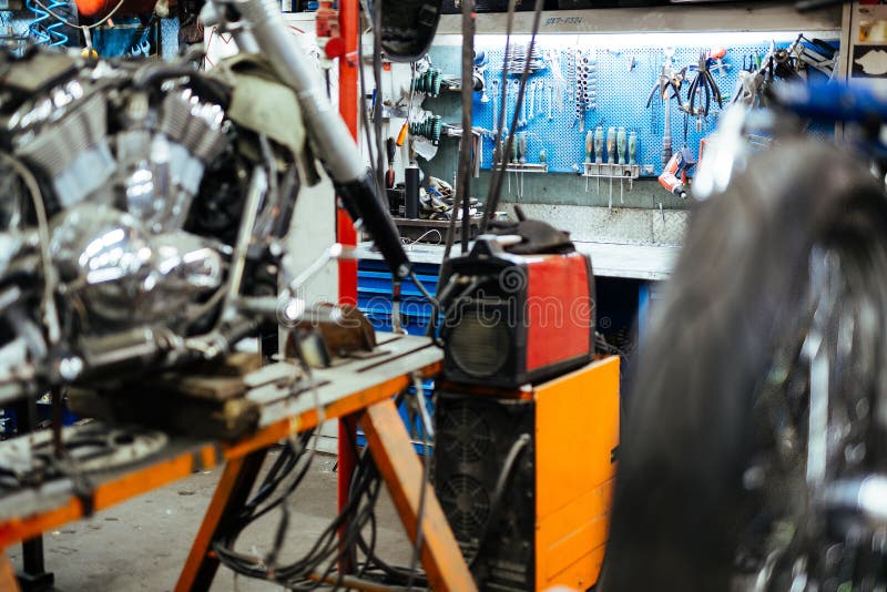Mechanics Workshop stock photo. Image of bike, biker - 93685106