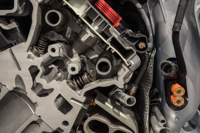Mechanism of Engine in a Modern Car Stock Photo - Image of piping, gray ...