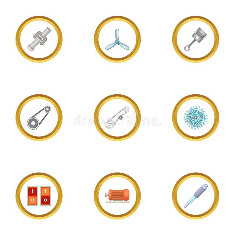 Mechanism Icons Set, Cartoon Style Stock Vector - Illustration of ...