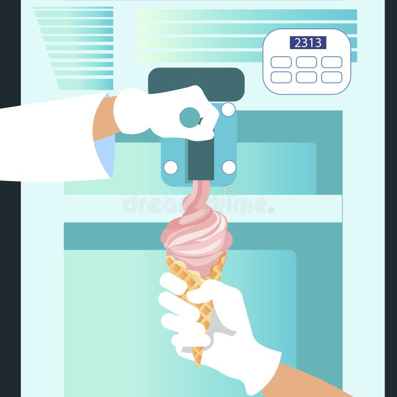 The Mechanism Makes Ice Cream, Human Hands. Flat Style Stock ...