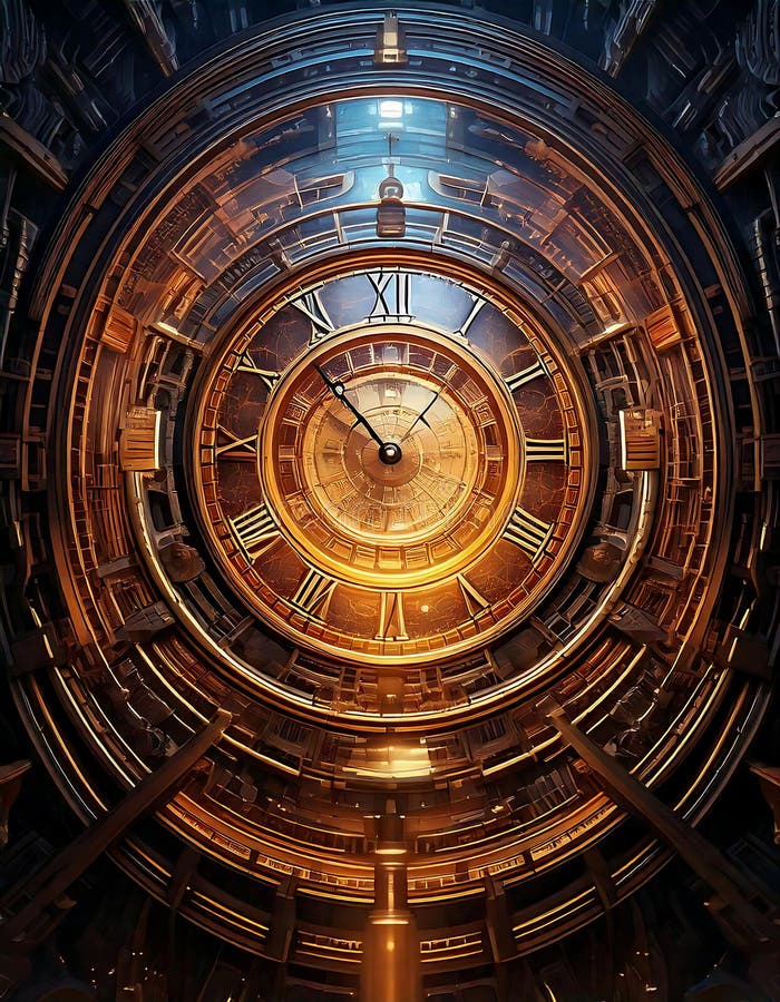 Mechanism of an Old Analog Fantasy Clock in a Time Tunnel. Time and ...