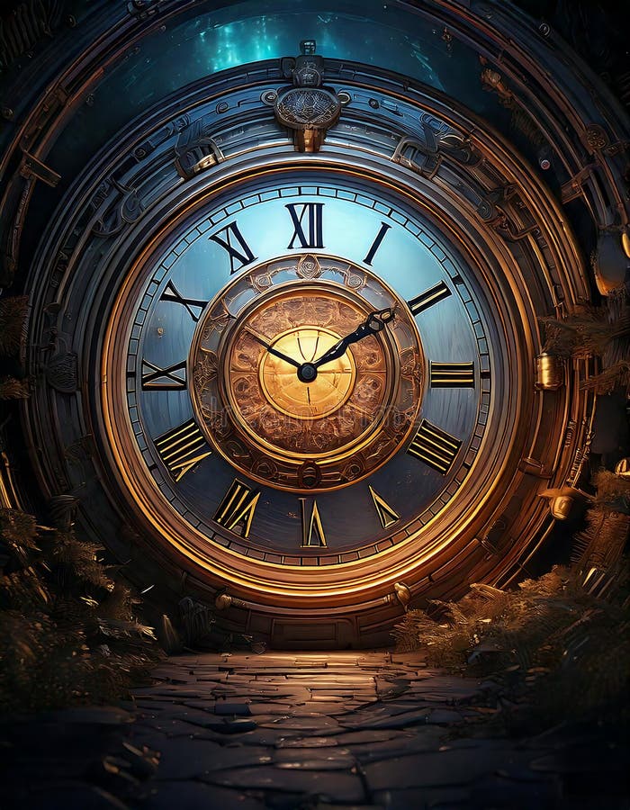 Mechanism of an Old Analog Fantasy Clock in a Time Tunnel. Time and ...