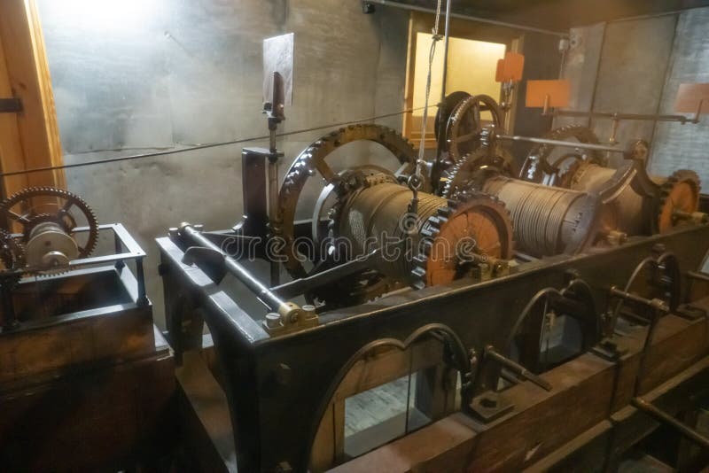 Mechanism of the Old Clock Tower Inside. Stock Photo - Image of design ...