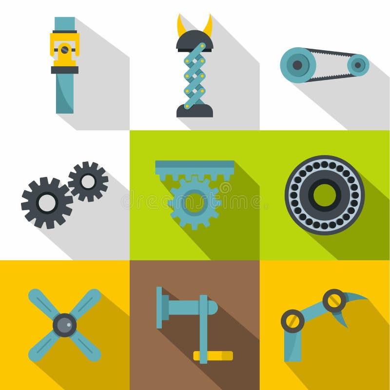Mechanisms Icon Set, Flat Style Stock Vector - Illustration of lock ...