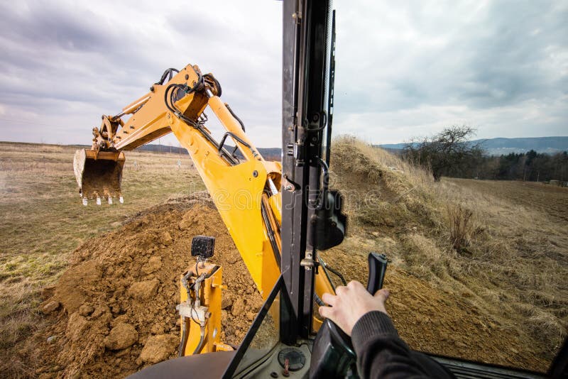 Excavator Doing Earthworks on Site Stock Photo - Image of worker ...