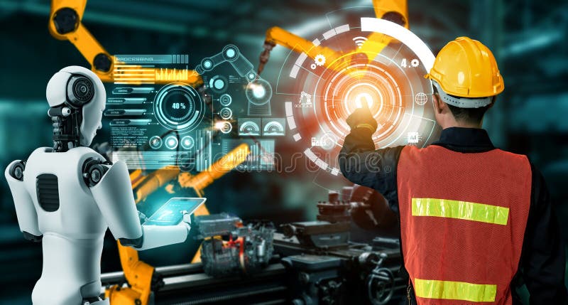 Mechanized Industry Robot and Human Worker Working Together in Future ...