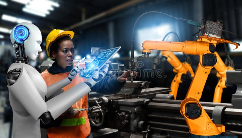 Mechanized Industry Robot and Human Worker Working Together in Future ...