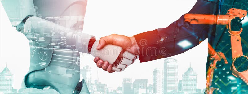 Mechanized Industry Robot and Human Worker Working Together in Future ...