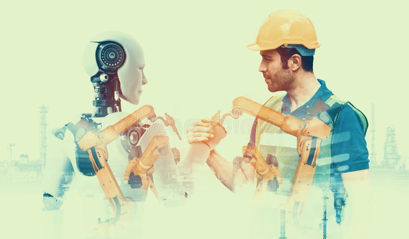 Mechanized Industry Robot and Human Worker Working Together in Future ...