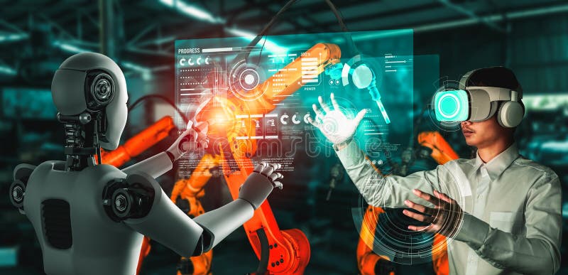 Mechanized Industry Robot and Human Worker Working Together in Future ...