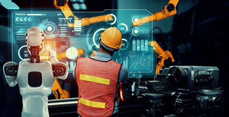 Mechanized Industry Robot and Human Worker Working Together in Future ...