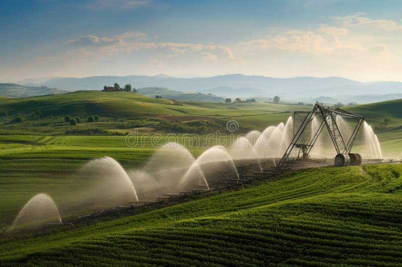 Mechanized Irrigation System in the Field during the Day Stock Photo ...
