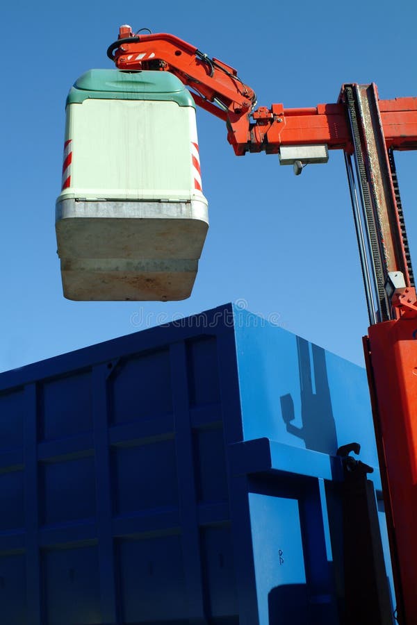 Mechanized Lifting of Glass Disposal Container Stock Photo - Image of ...