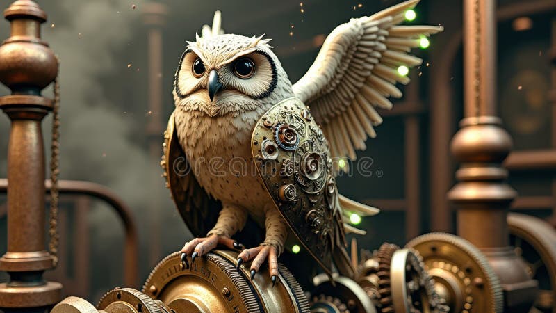 Mechanized Owl with Gears and Wings in Steampunk Setting Stock Photo ...