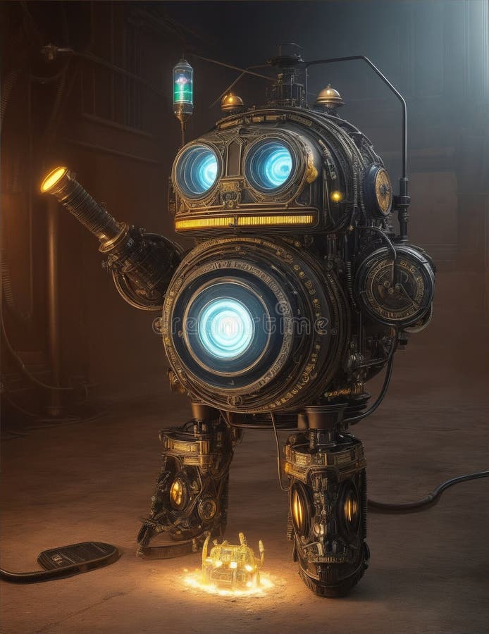 Mechtorian rusty retrobot stock illustration. Illustration of lighting ...